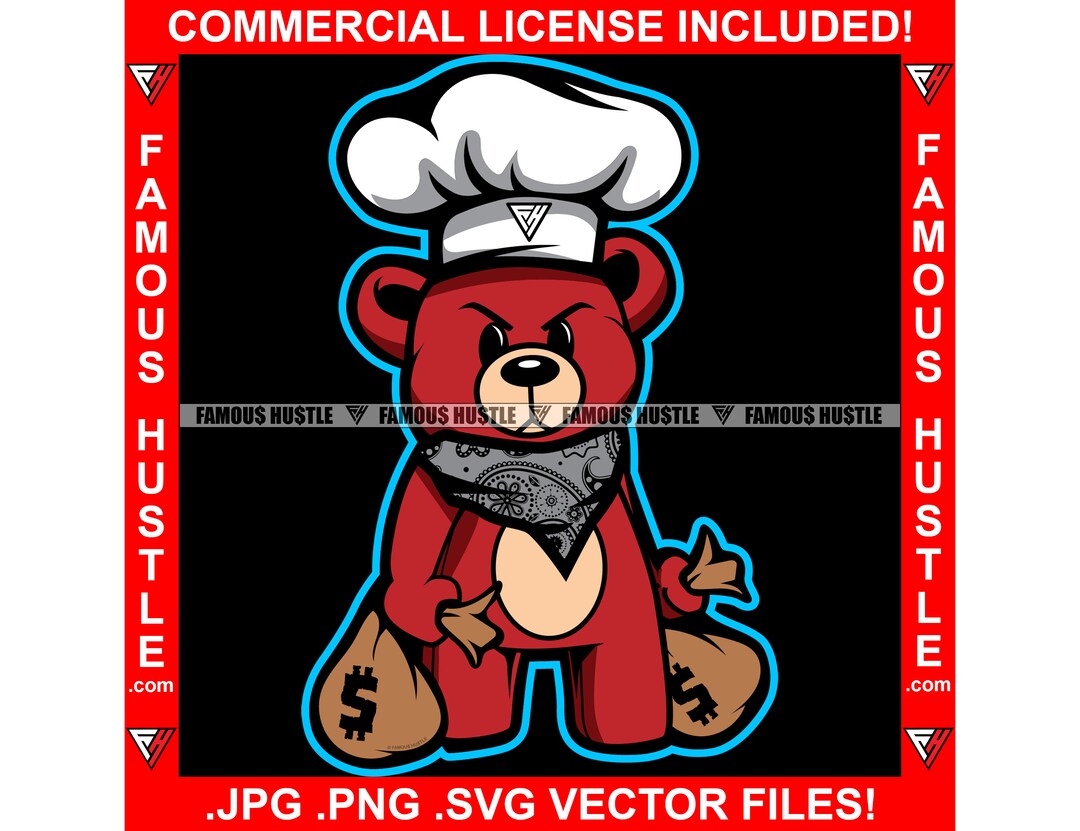 Gangster Hustle Teddy Bear Gang Bandana Mask Money Bag Cash Hip Hop Rap ...
