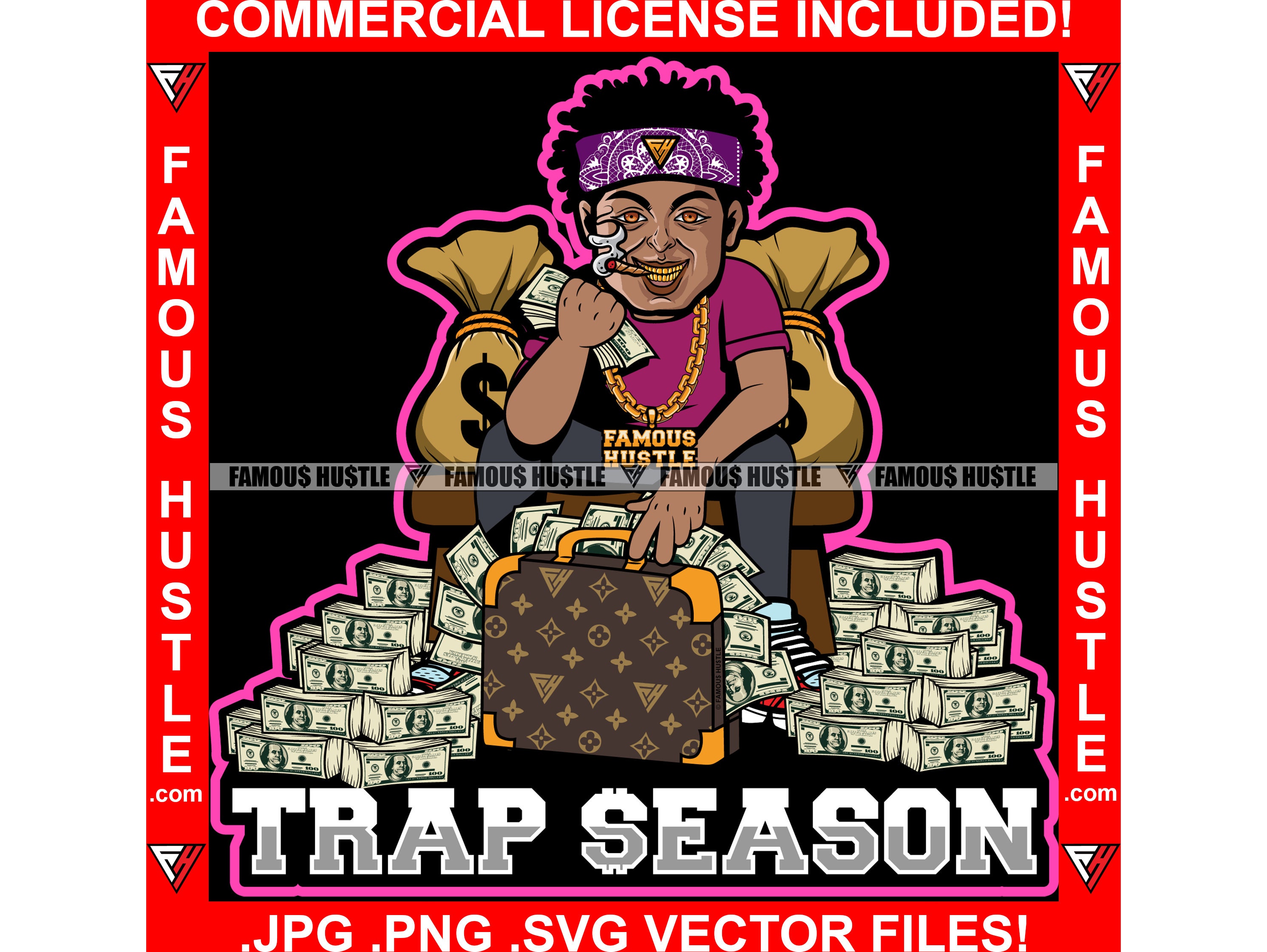 Trap Season Gangster Hustle Rapper Boss Smoking Cigar Money Stack ...