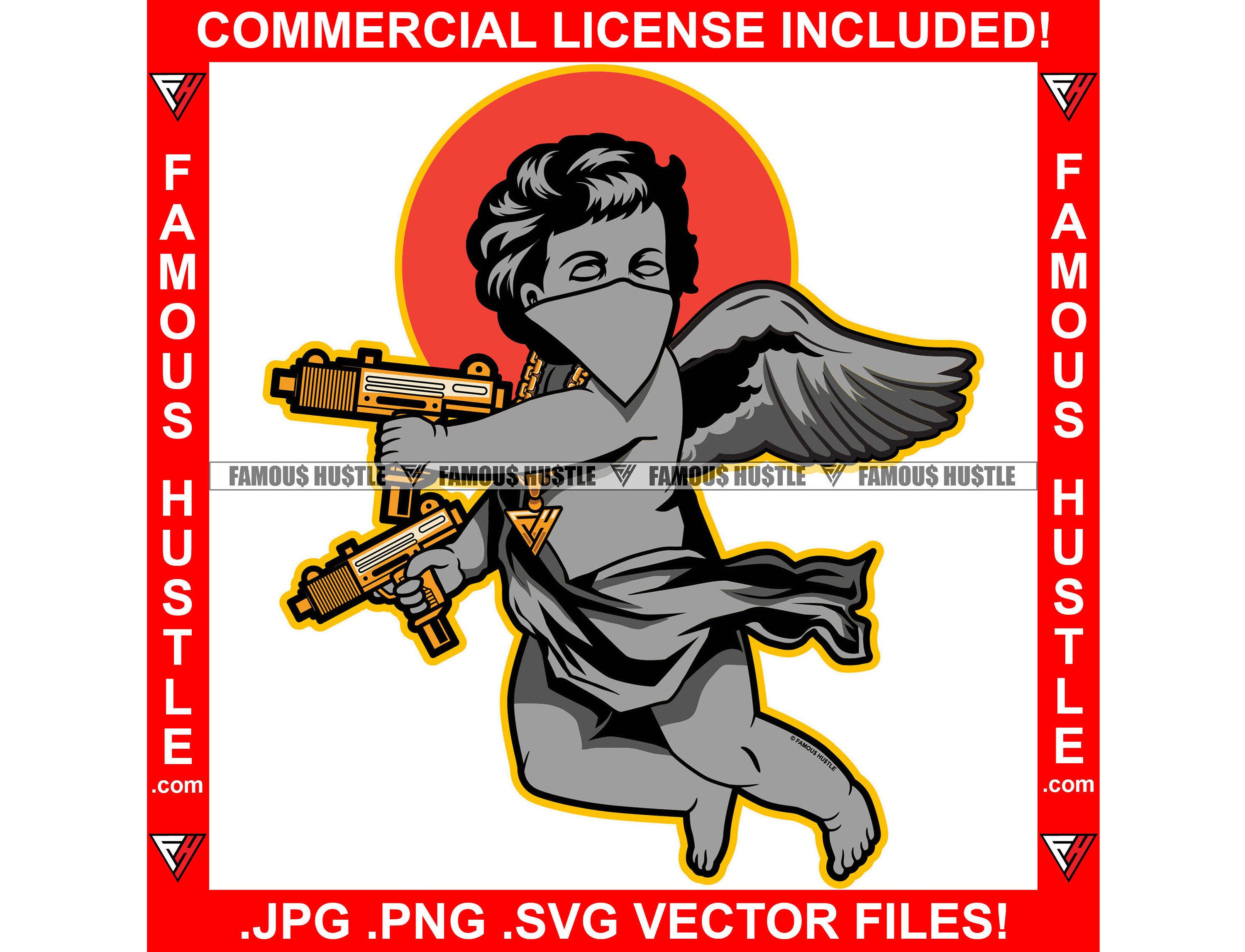 Gangster Angel Statue Holding Machine Gun Bandana Mask Sun Wing Trap ...