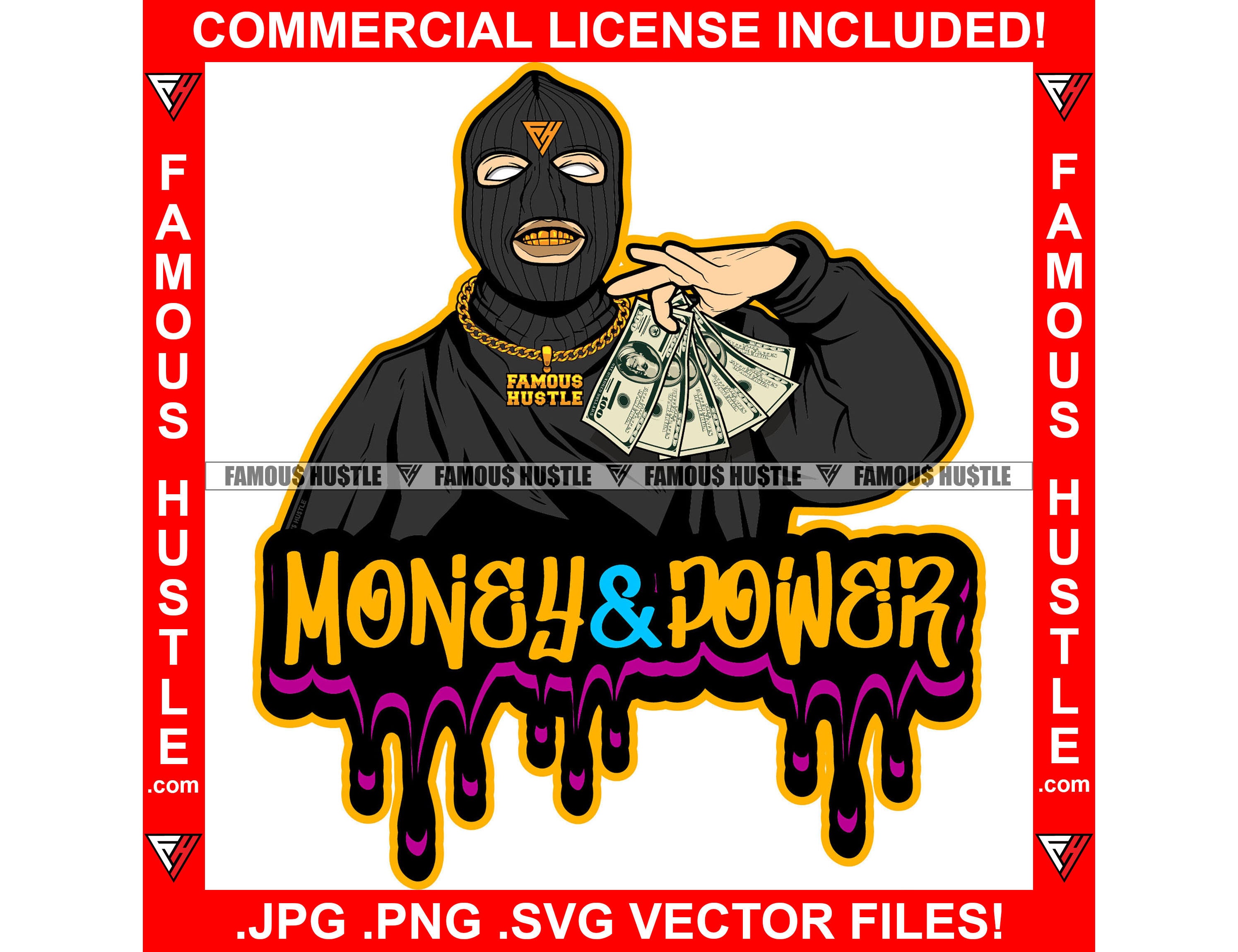 Money & Power Gangster Holding Stack Wearing Ski Mask Famous Hustle ...