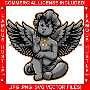 Gangster Angel Statue Showing Middle Finger Boss Plug Savage Thug Wings ...