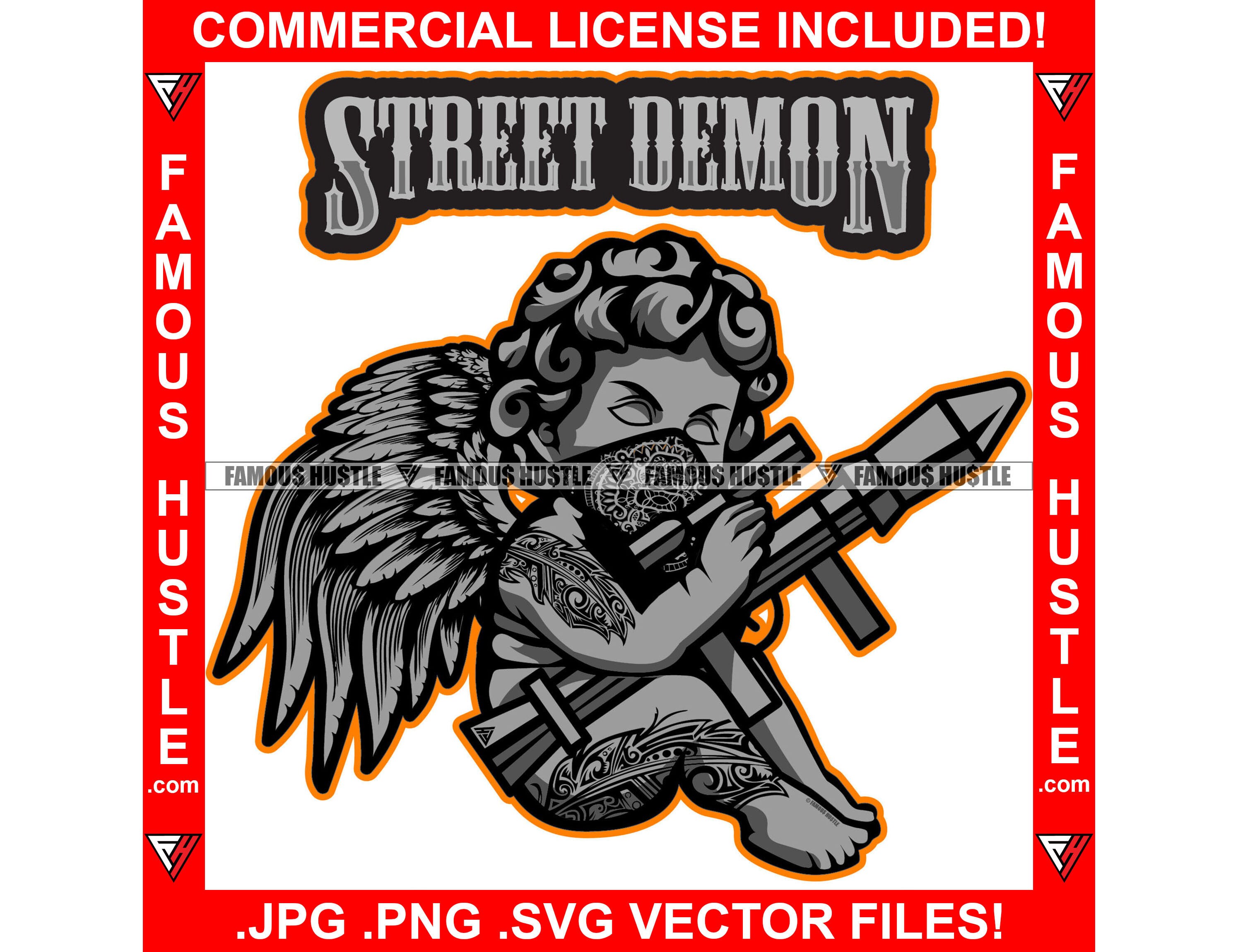 Street Demon Gangster Statue Angel Wings Wearing Bandana Holding Rocket ...