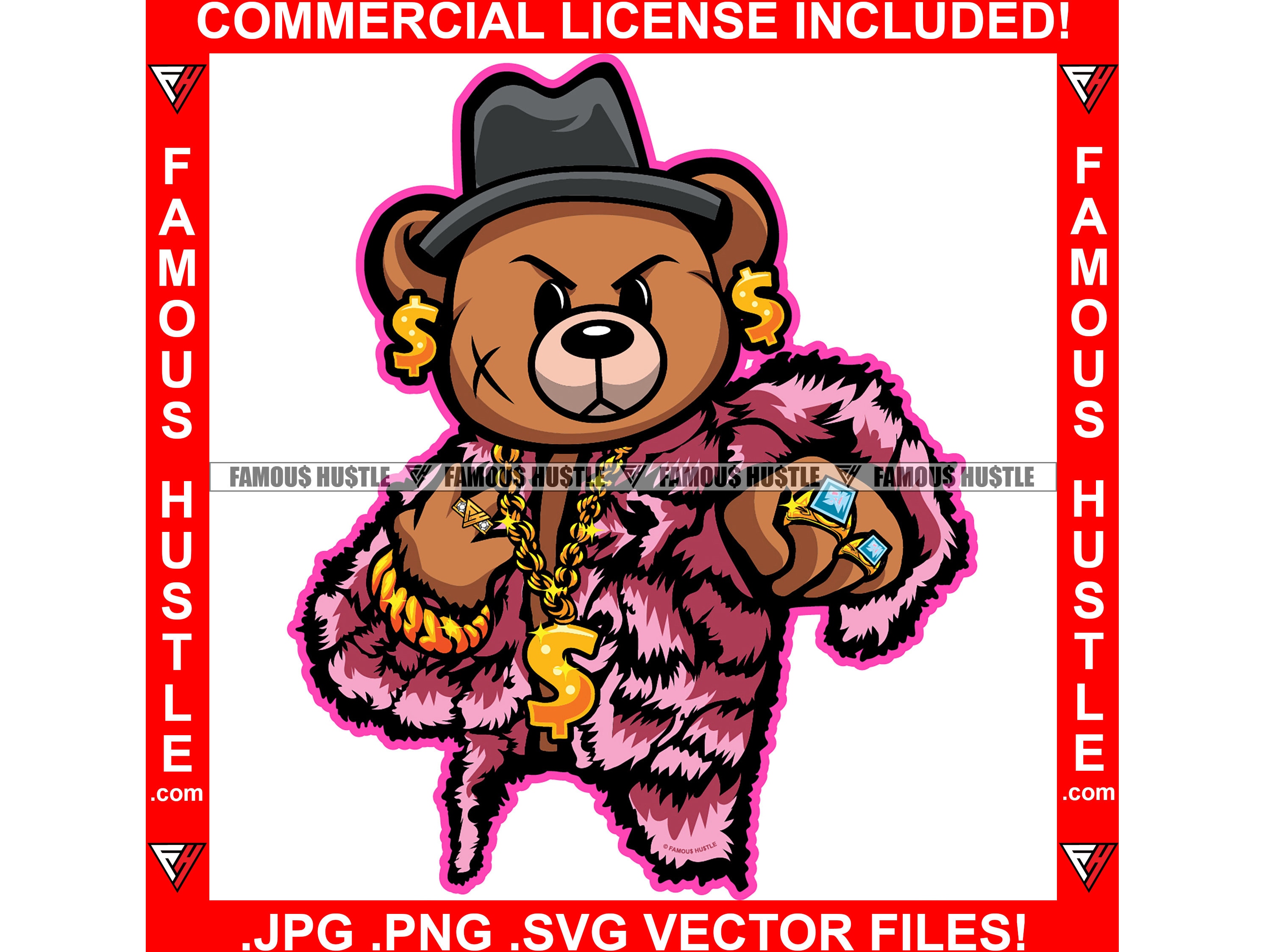 Hustle Teddy Bear Rich Pimp Fedora Hat Fur Coat Jacket Disco Star Rap ...