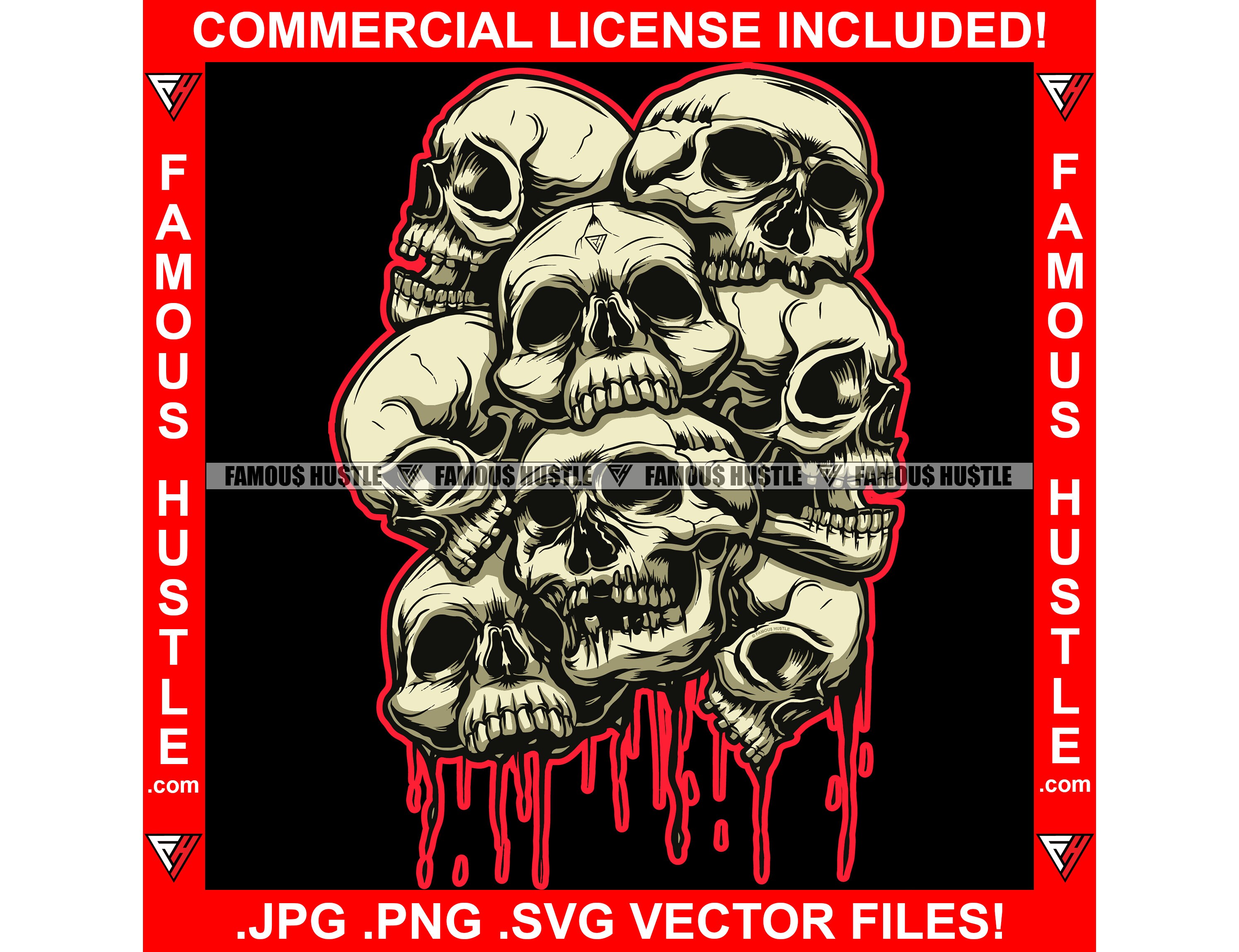 Horror Skull Pile Bloody Bleeding Skeleton Blood Dripping Gangster ...