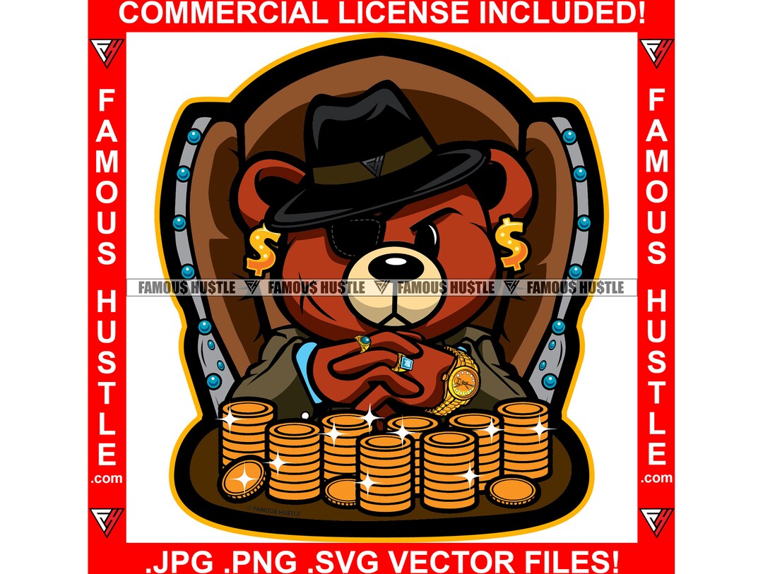 Gangster Hustle Teddy Bear Scar Face Mafia Mob Boss Wearing Fedora Hat ...