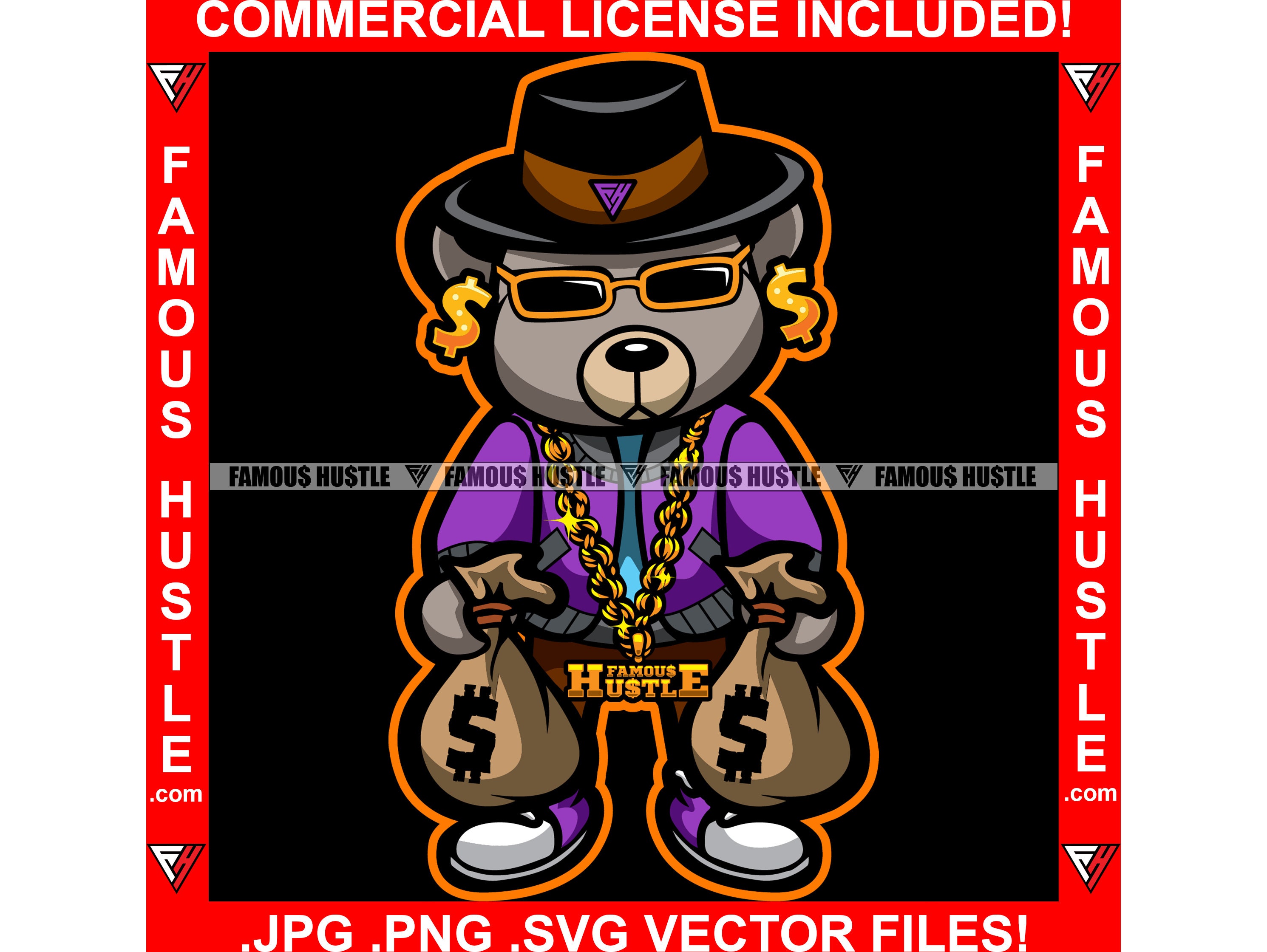 Hustle Teddy Bear Pimp Sunglasses Hat College Sweater Money Stack Bag ...