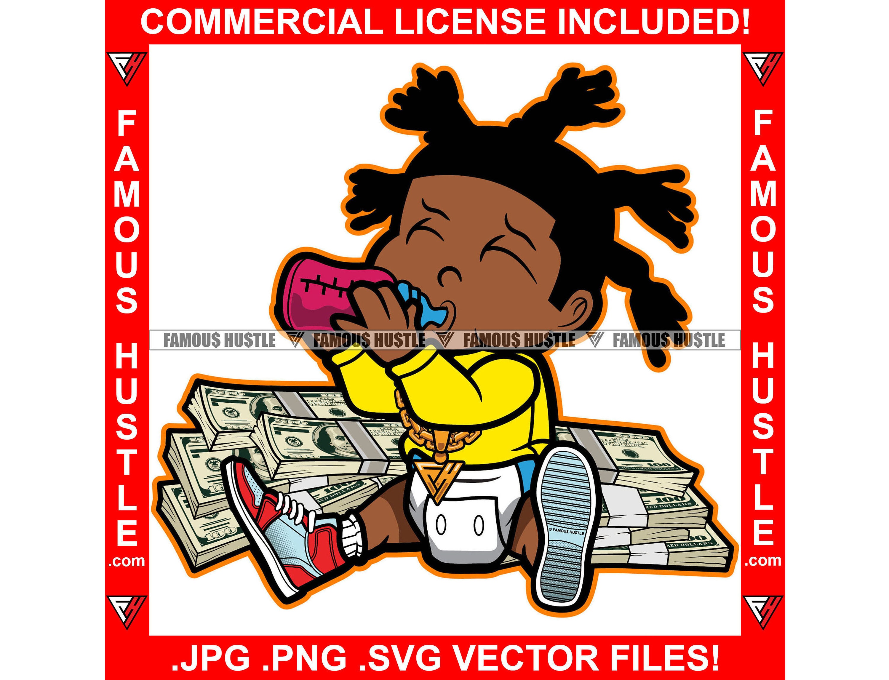 Gangster Black Baby Dreads Holding Purple Drink Cup Money Stack Rich ...