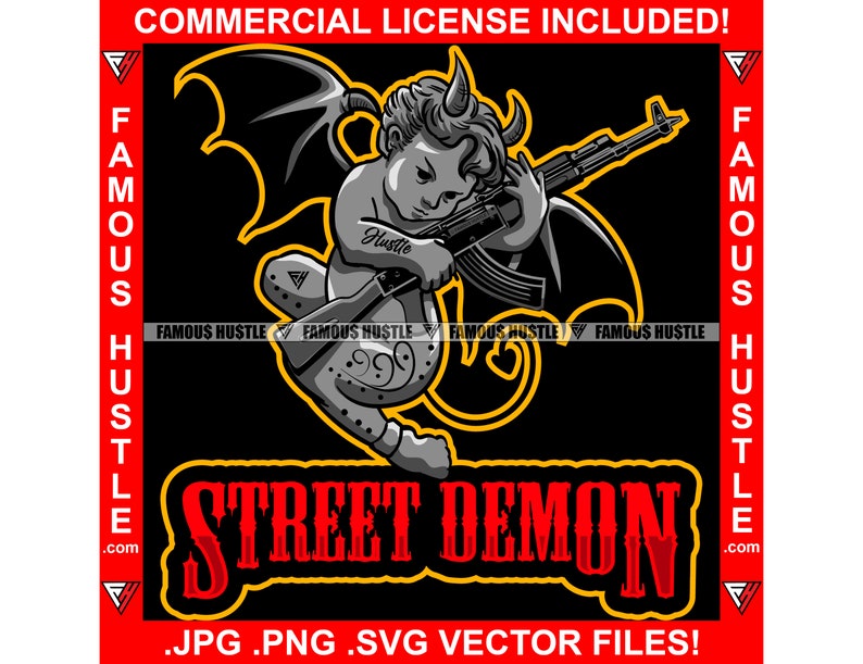 Street Demon Gangster Devil Angel Wings Machine Gun Trap Trapper Savage ...