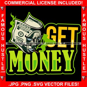 Get Money Gangster 100 Dollar Bill Cartoon Character Smoking Cigar Rich ...