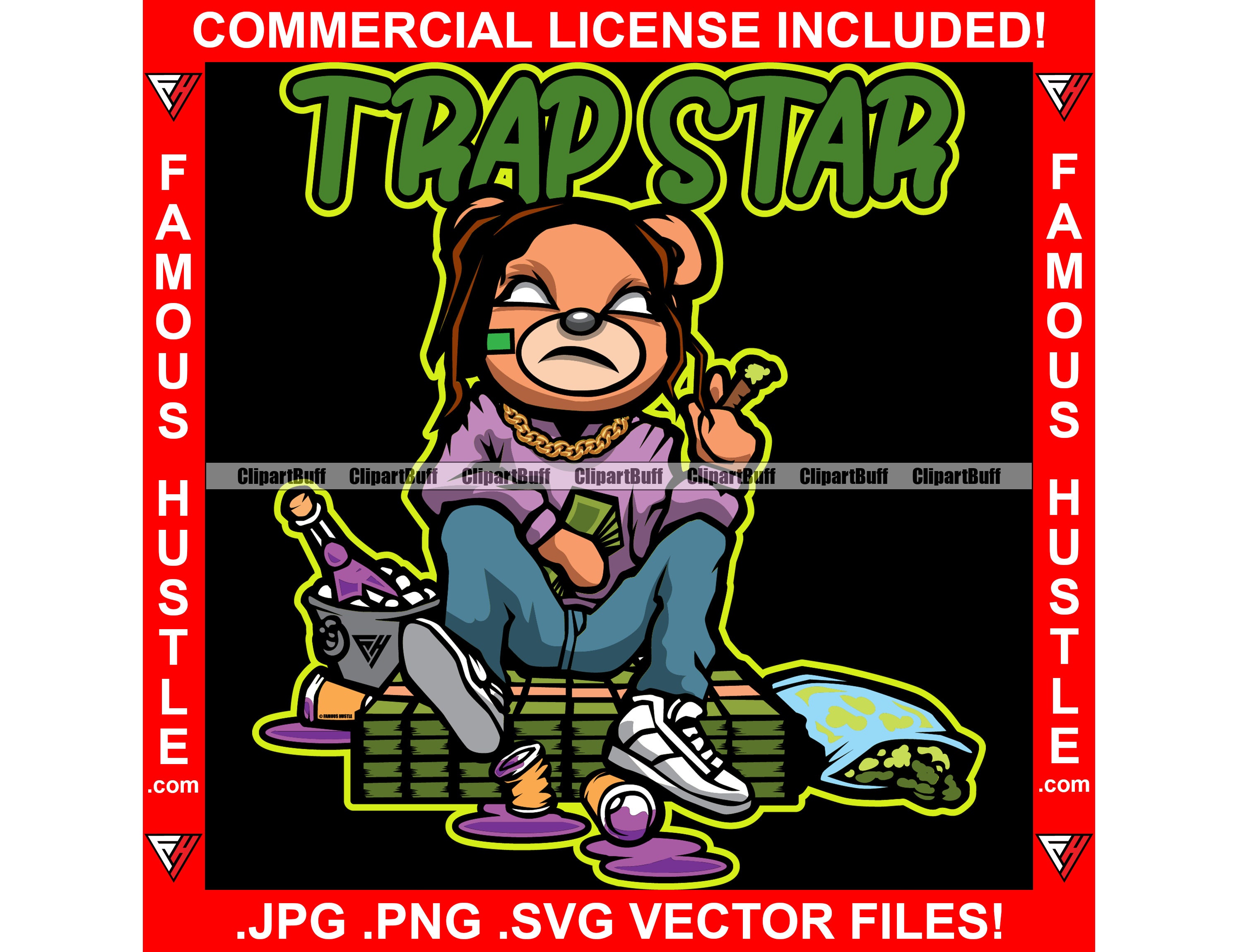 Trap Star Gangster Hustle Teddy Bear Dreads Cigar Purple Drink Cup ...