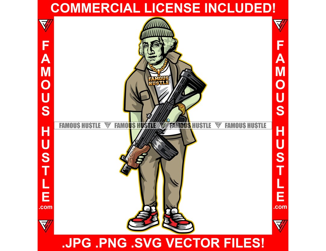 Gangster George Washington Dead President Ski Knit Hat Machine Gun ...