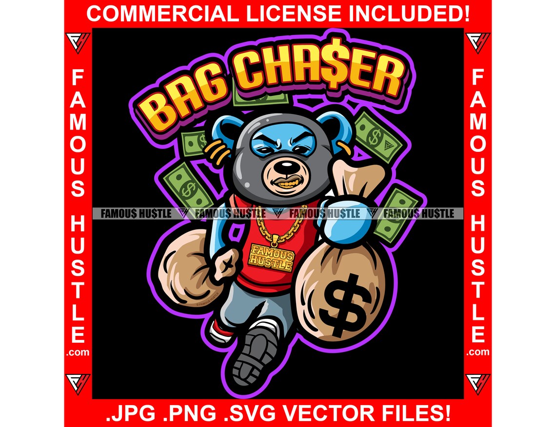 Bag Chaser Famous Hustle Gangster Teddy Bear Wearing Ski Mask Running ...