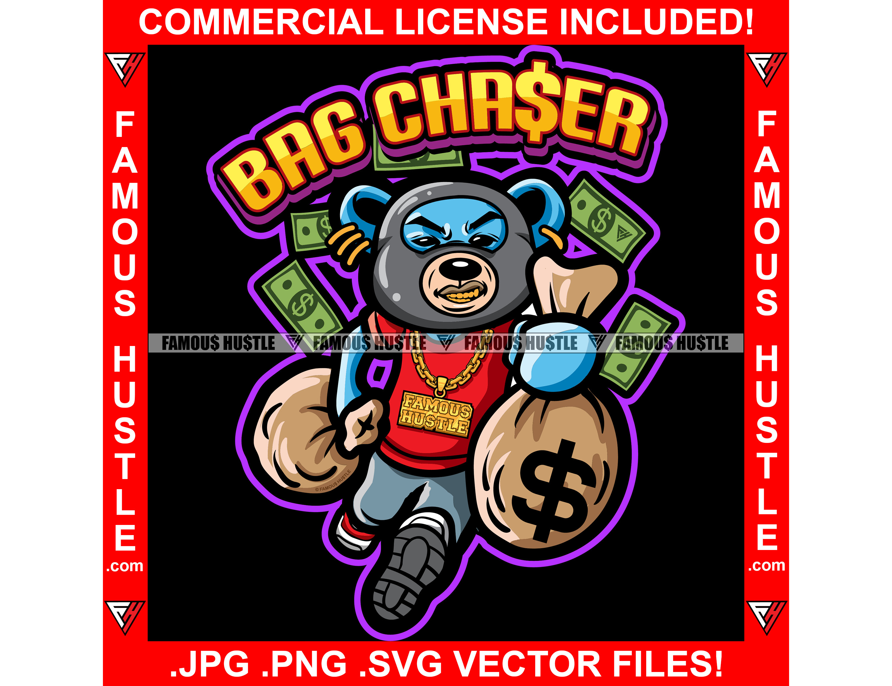 Bag Chaser Famous Hustle Gangster Teddy Bear Wearing Ski Mask Running ...