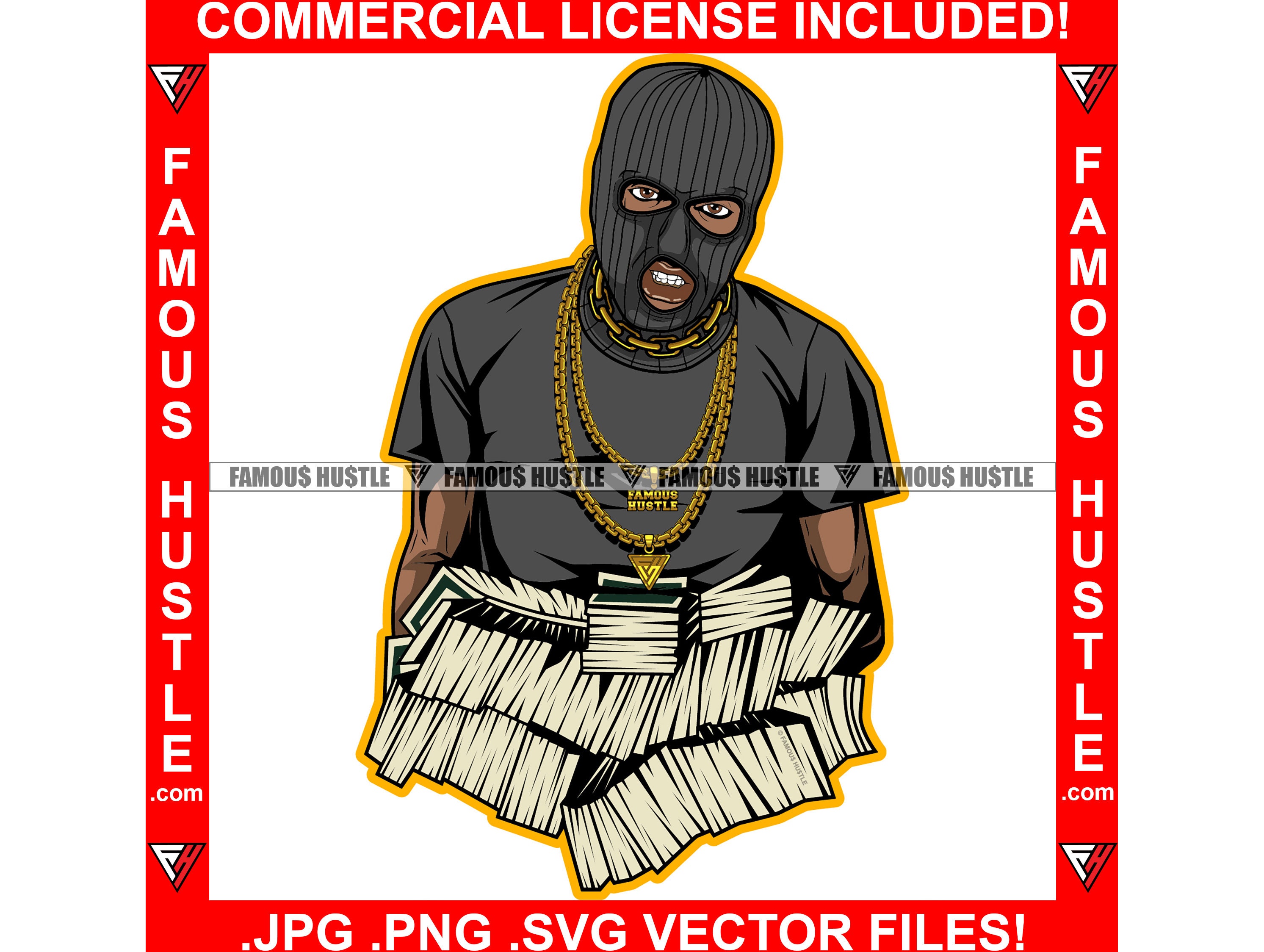 Afro Gangster Mafia Boss Wearing Ski Mask Money Stack Trap Plug Savage ...