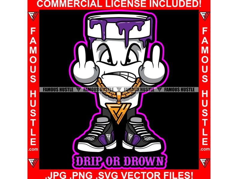 Gangster Hustle Purple Drink Cup Dripping Lean Giving Middle Finger ...