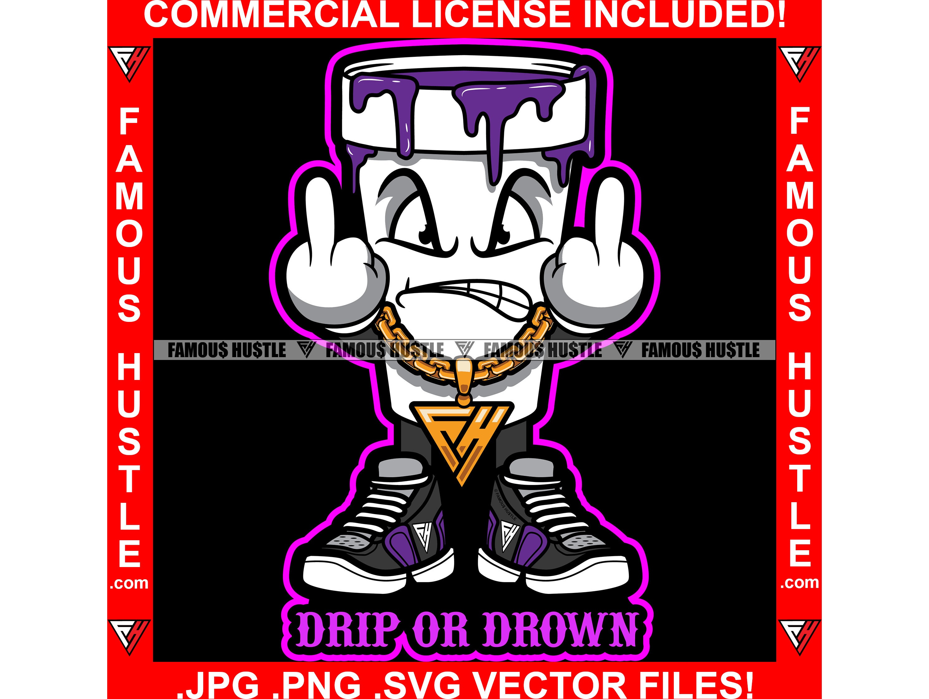 Gangster Hustle Purple Drink Cup Dripping Lean Giving Middle Finger ...