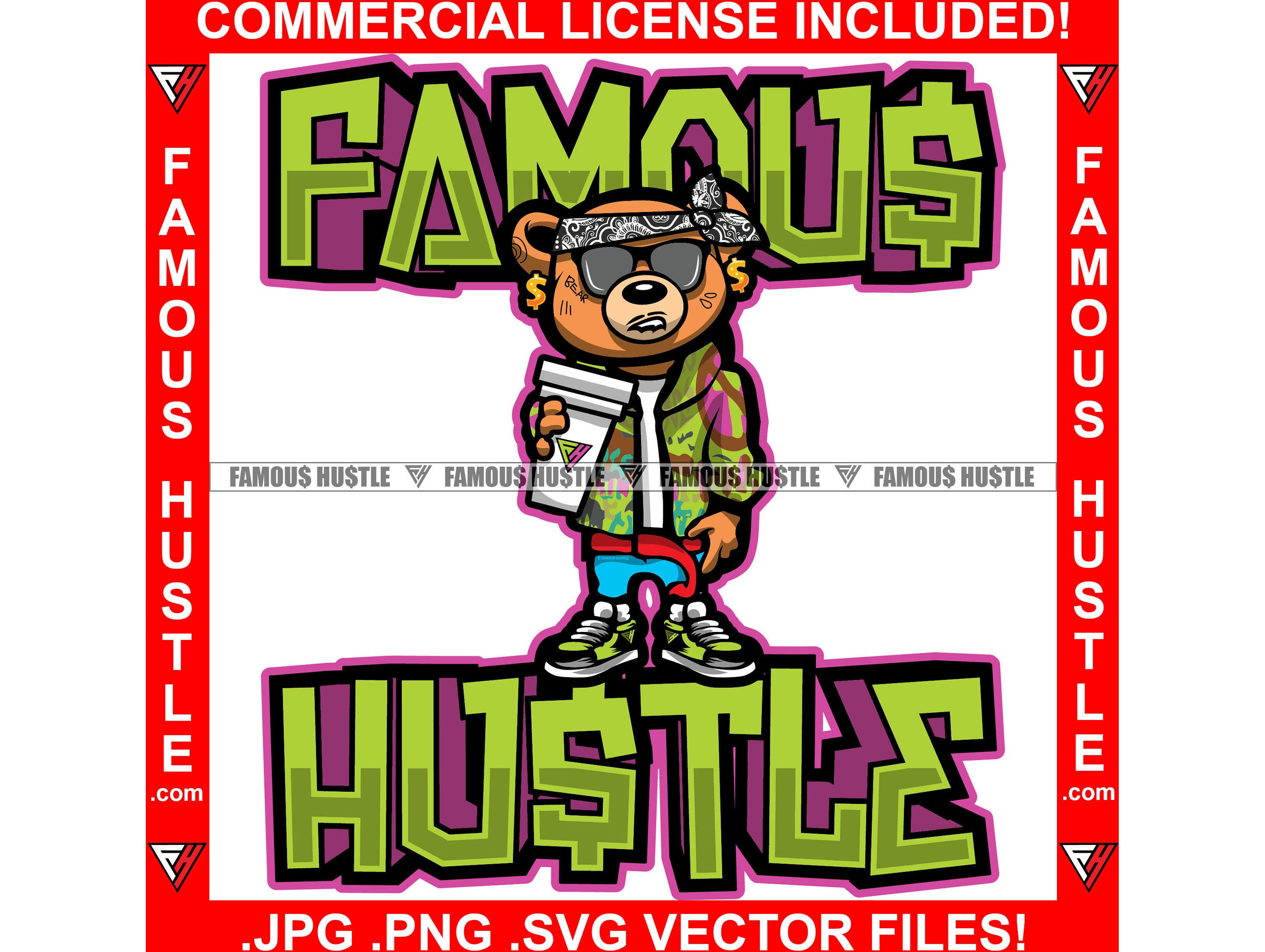 Famous Hustle Gangster Teddy Bear Face Tattooed Graffiti Jacket Purple ...