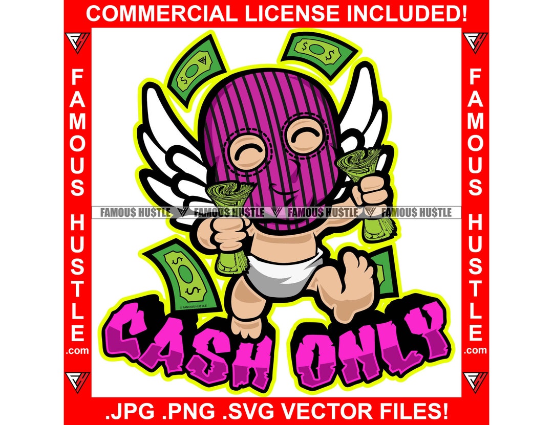 Cash Only Baby Angel Wearing Ski Mask Holding Money Stack Trap Plug ...