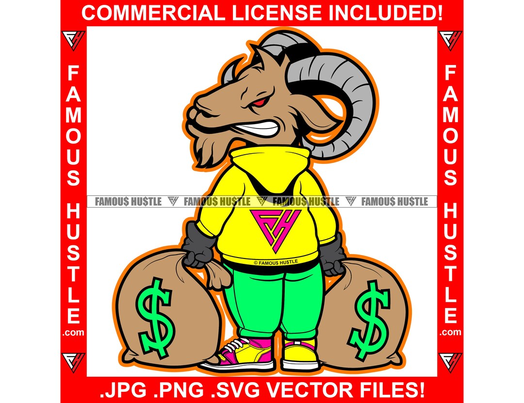 Goat G.O.A.T Wearing Street Wear Clothes Holding Cash Money Bag Hip Hop ...