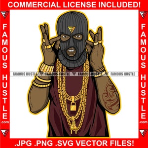 Gangster Mafia Boss Wearing Ski Mask Savage Gold Necklace Rich Cash ...