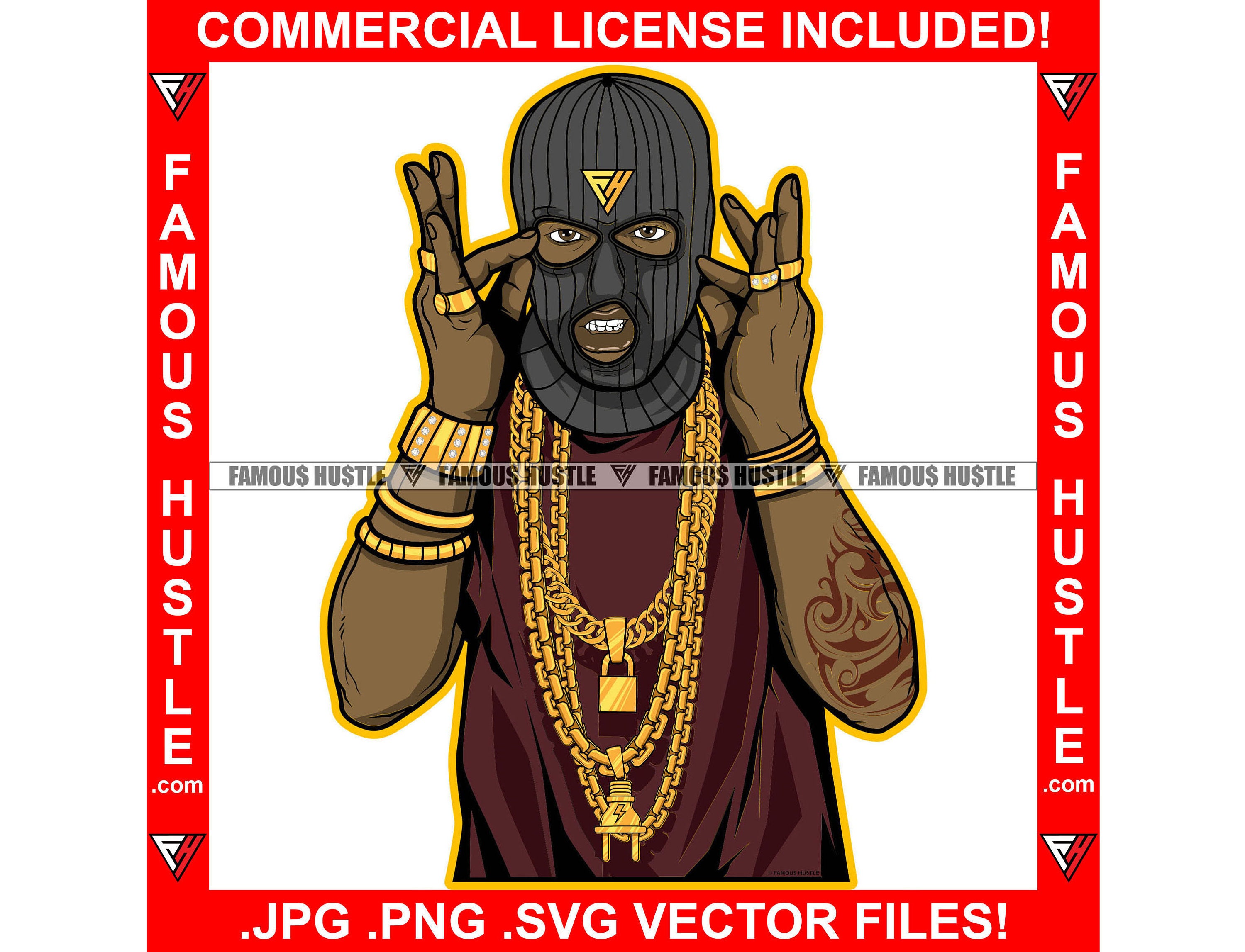 Gangster Mafia Boss Wearing Ski Mask Savage Gold Necklace Rich Cash ...