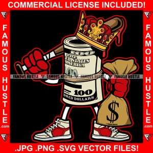 Gangster Money Roll King Baseball Bat Dripping Blood Cash Bag Mobster ...