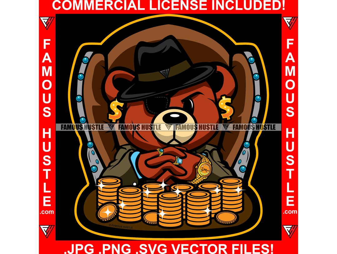 Gangster Hustle Teddy Bear Scar Face Mafia Mob Boss Fedora Hat Gold ...