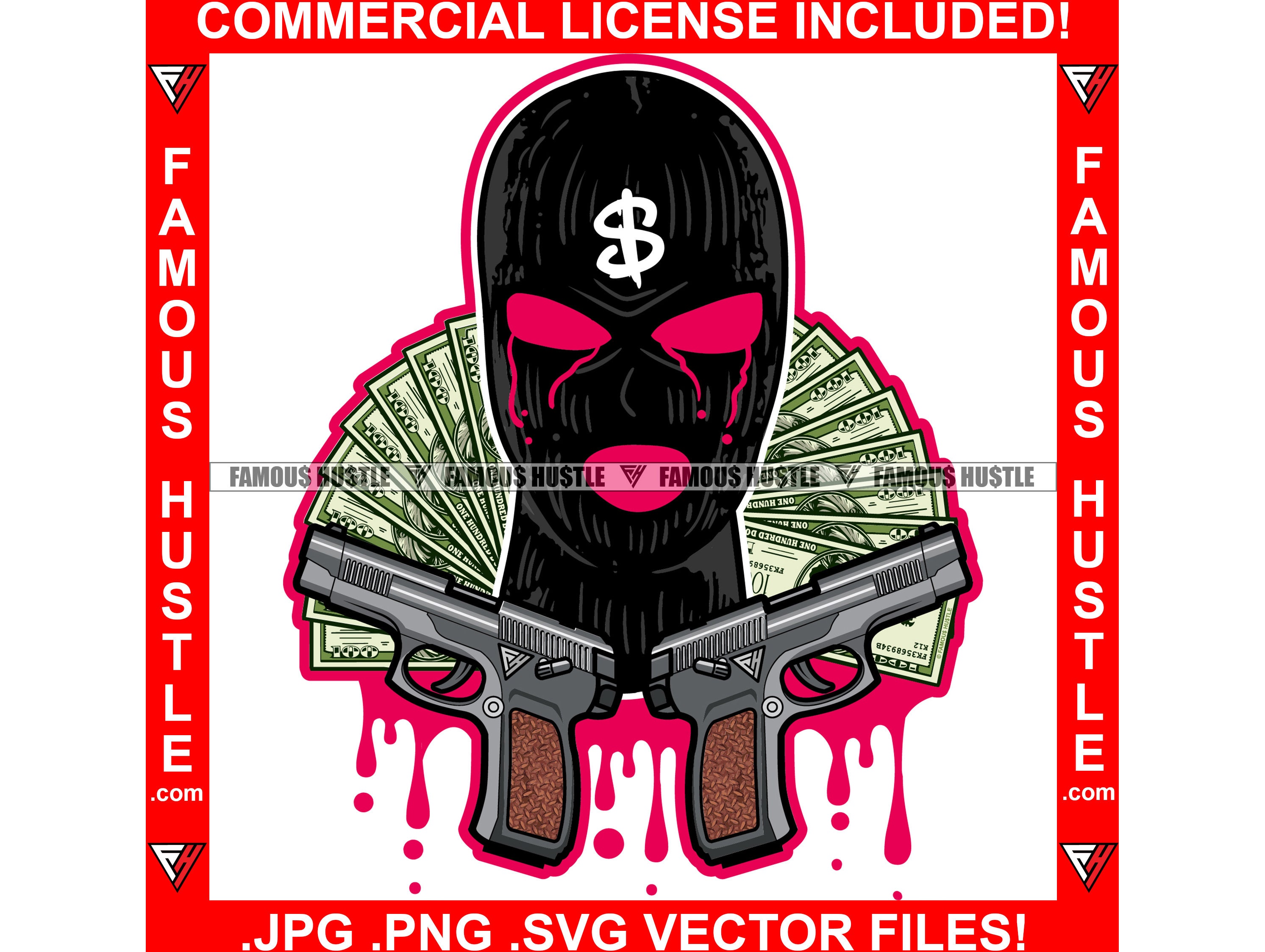 Gangster Ski Mask Blood Dripping Bloody Drip Hustle Boss Money Hip Hop ...