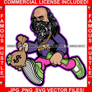 Gangster President Ben Franklin Wearing Bandana Mask Running With Money ...