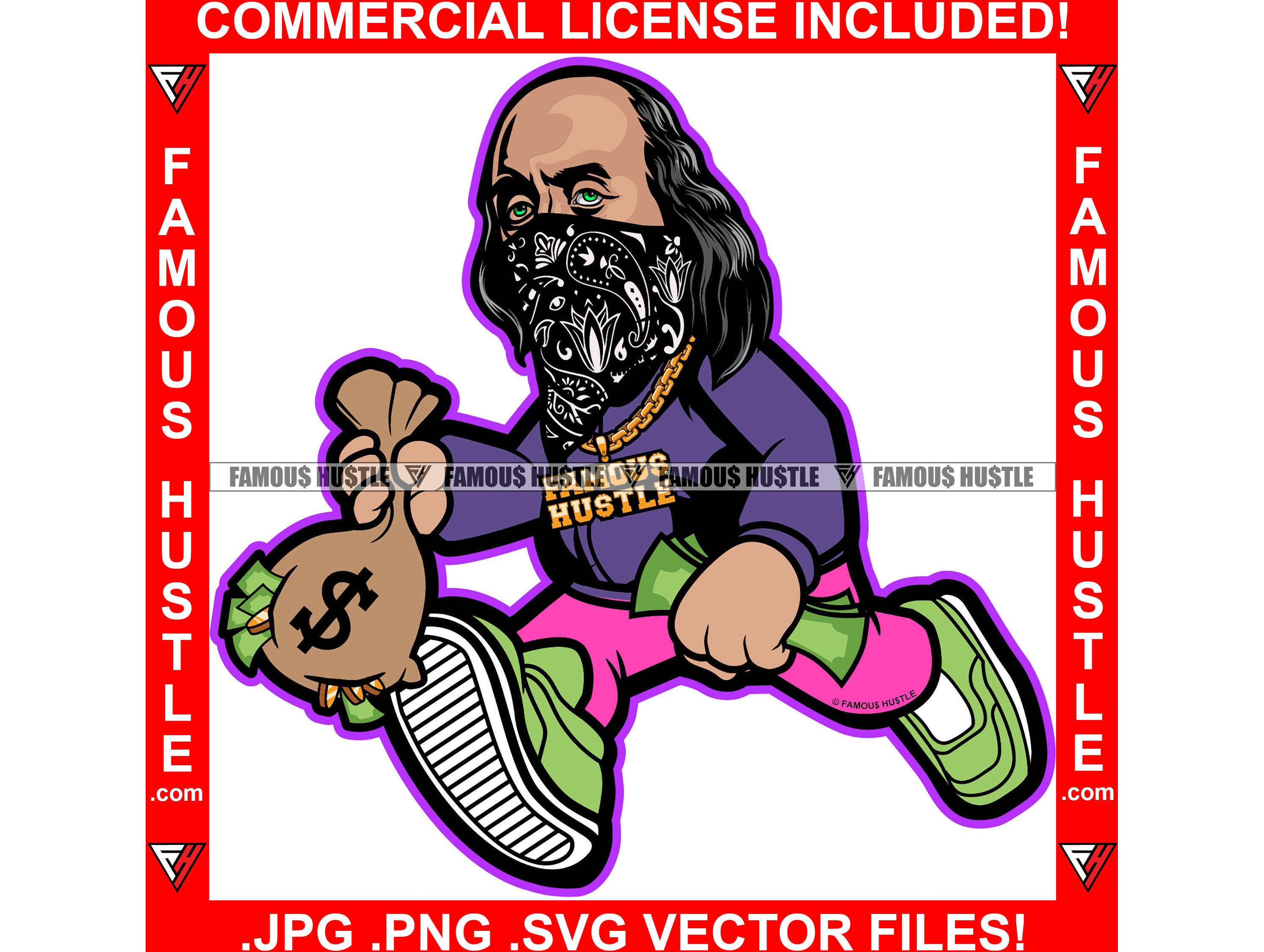 Gangster President Ben Franklin Wearing Bandana Mask Running With Money ...
