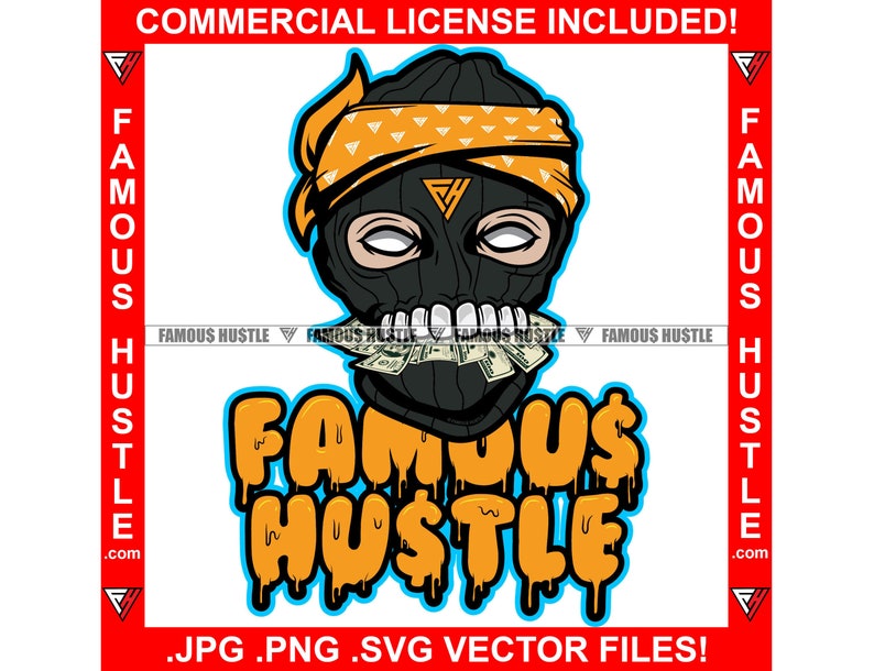 Famous Hustle Gangster Biting Money Stack Eating Cash Wearing Ski Mask Trap Savage Hip Hop Rap ...