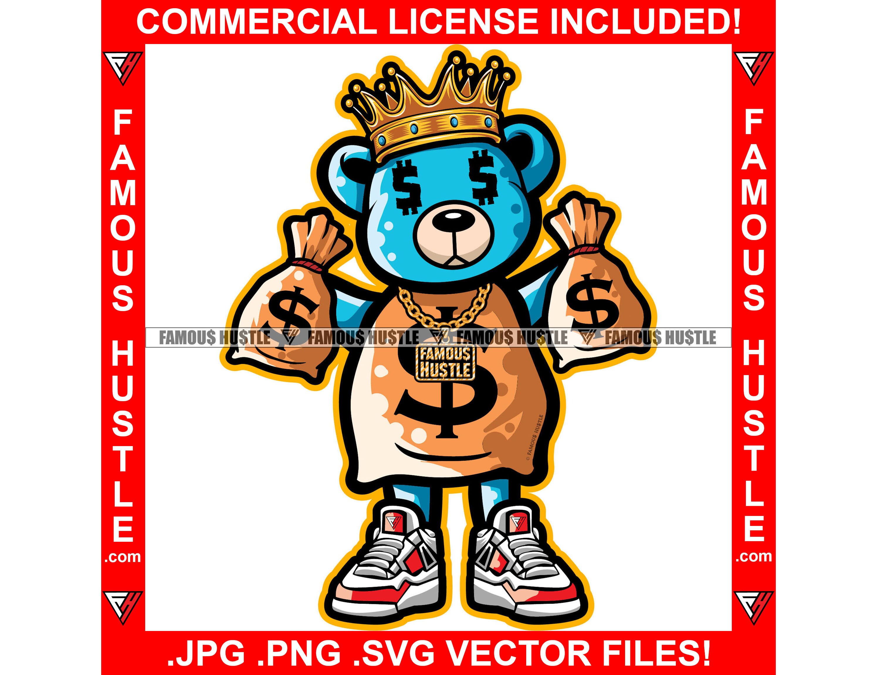 Gangster Hustle Teddy Bear Dollar Sign Eyes Wearing Money Bag Holding ...