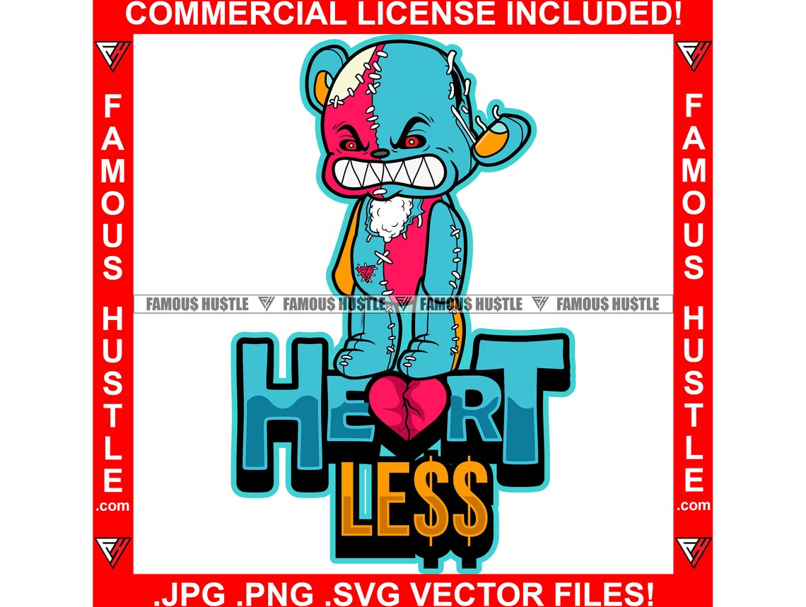 Heartless Gangster Horror Teddy Bear Stitched Head Torn Ear Gold Sharp ...