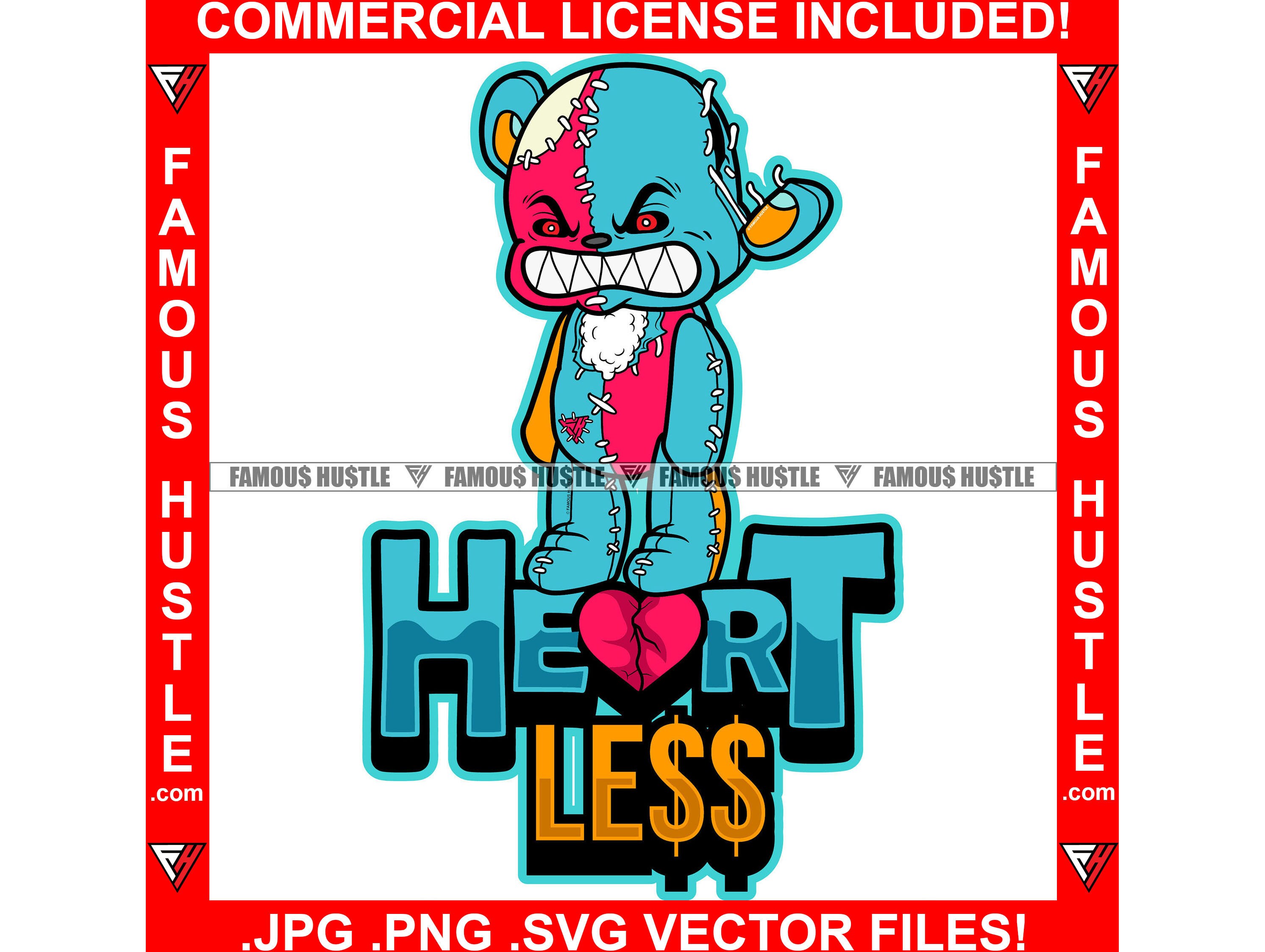 Heartless Gangster Horror Teddy Bear Stitched Head Torn Ear Gold Sharp ...