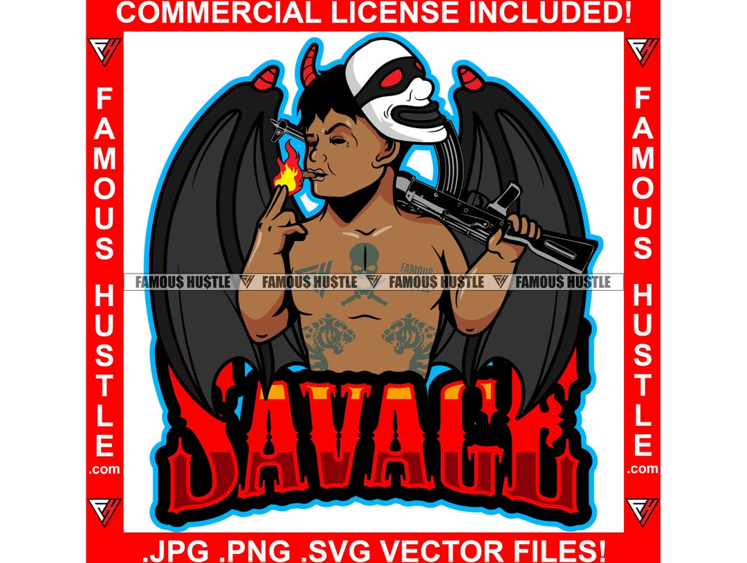 Savage Gangster Devil Wings Horns Machine Gun Clown Mask Fire Fingers ...