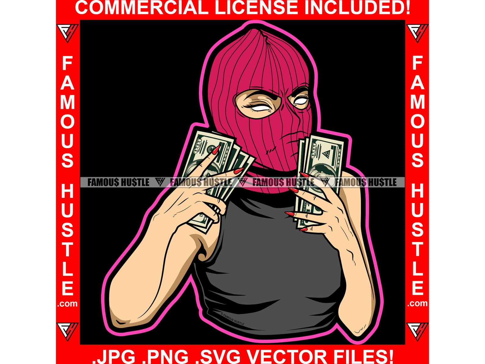 Gangster Hustle Boss Lady Holding Money Stack Ski Mask Trap - Etsy