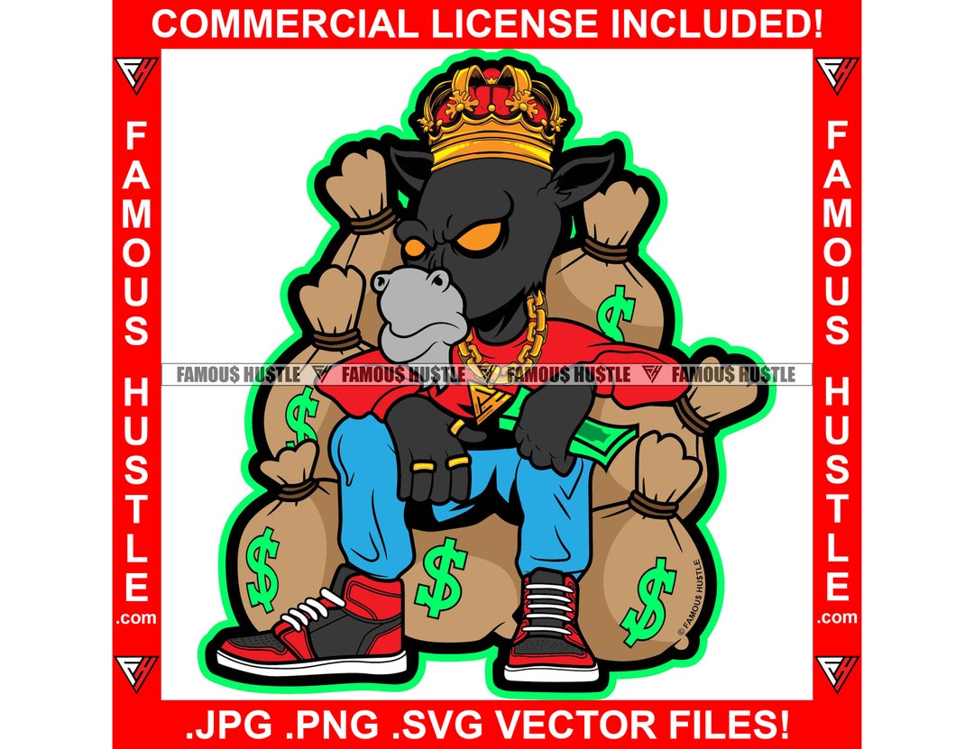 Black Goat G.O.A.T King Sitting on Money Bag Throne Trap Hip Hop Rap ...