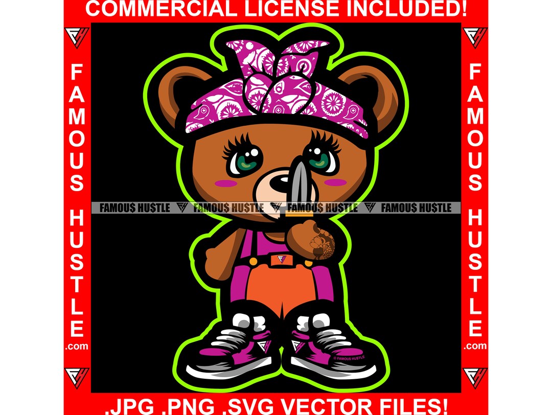 Super Cute Gangster Hustle Teddy Bear Girl Knife Gang Member Bandana ...