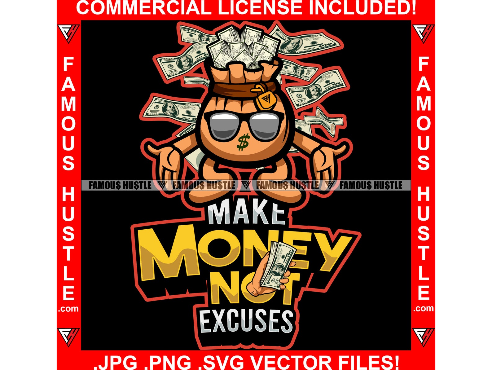 Make Money Not Excuses Gangster Money Bag Head Lock Machine - Etsy