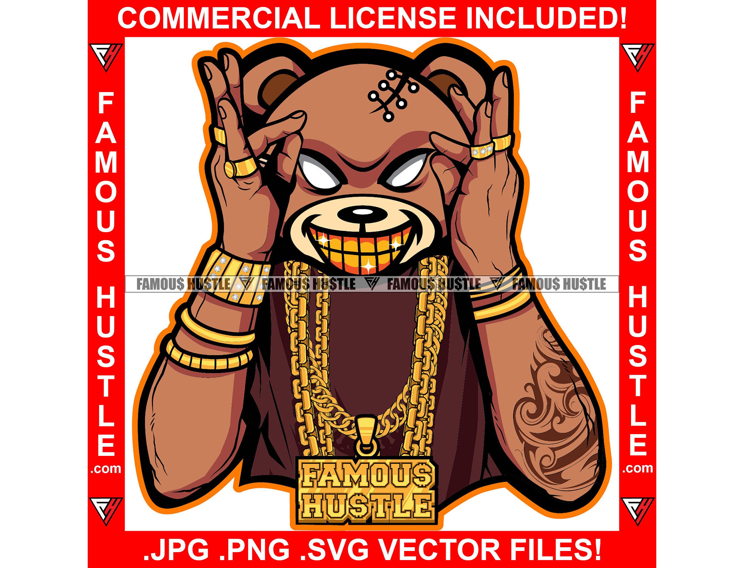 Famous Hustle Gangster Teddy Bear Gold Teeth Cash Rich Trap Ghetto Hip ...