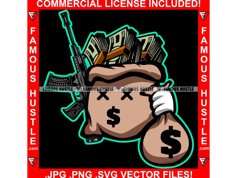 Gangster Hustle Money Bag Machine Gun Cash Stack Bag Trap Sneakers Hip ...