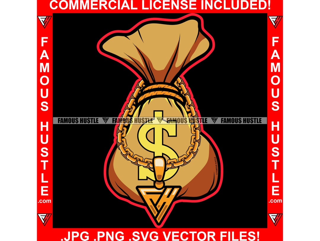 Money Bag Gangster Wearing Gold Necklace Jewelry Dollar Sign Mafia Boss ...