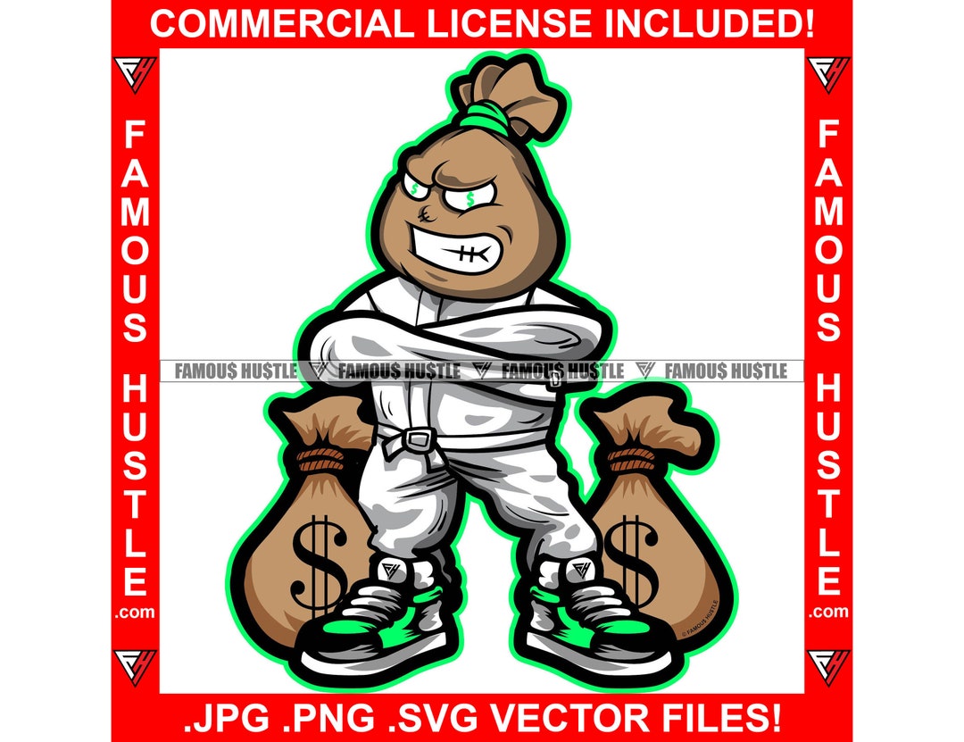 Hustle Gangster Cash Money Bag Head Dollar Sign Eyes Crazy Wearing ...