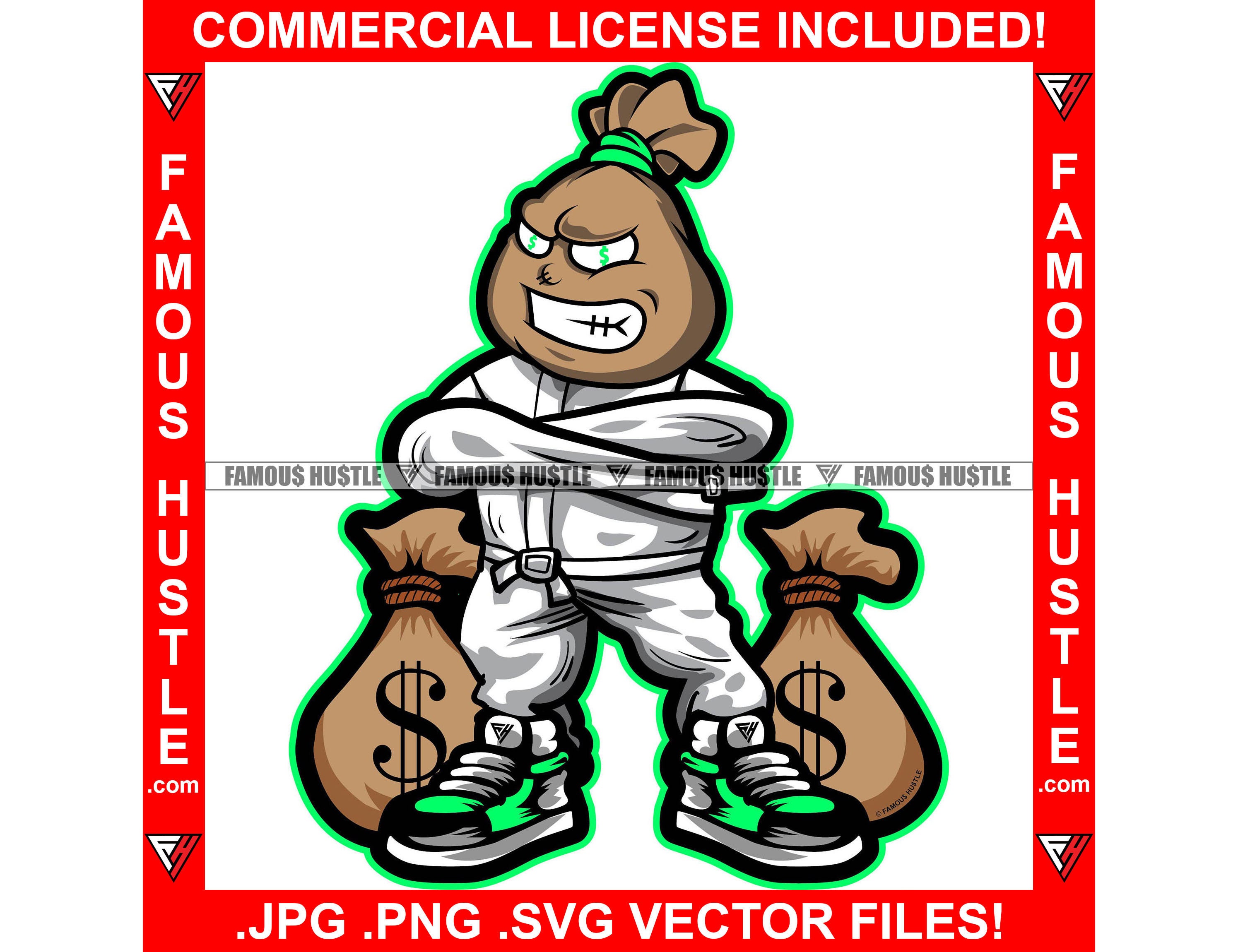 Hustle Gangster Cash Money Bag Head Dollar Sign Eyes Crazy Wearing ...