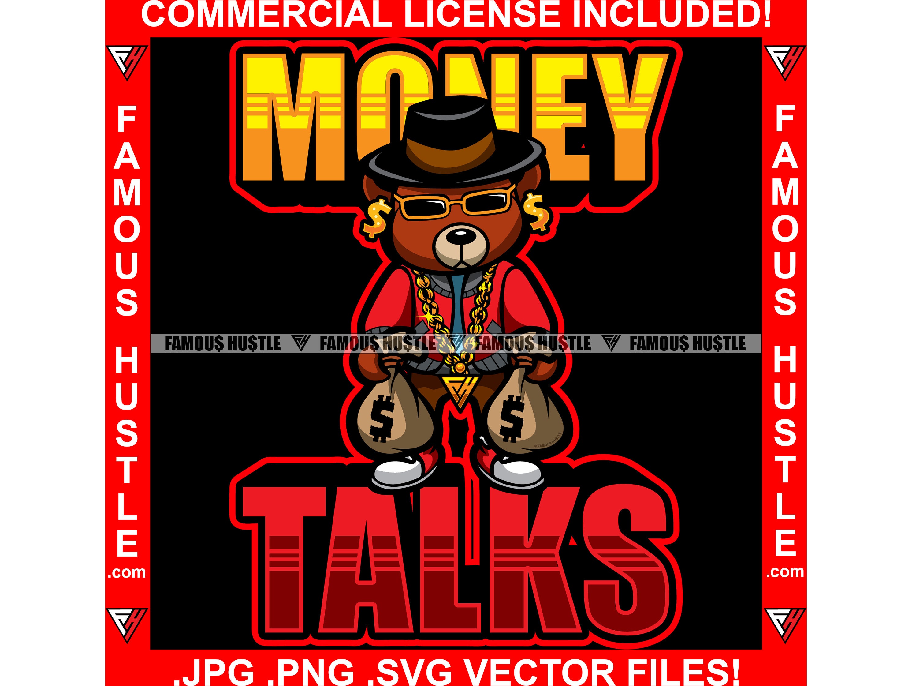 Money Talks Gangster Hustle Teddy Bear Pimp Fedora Hat Sunglasses ...