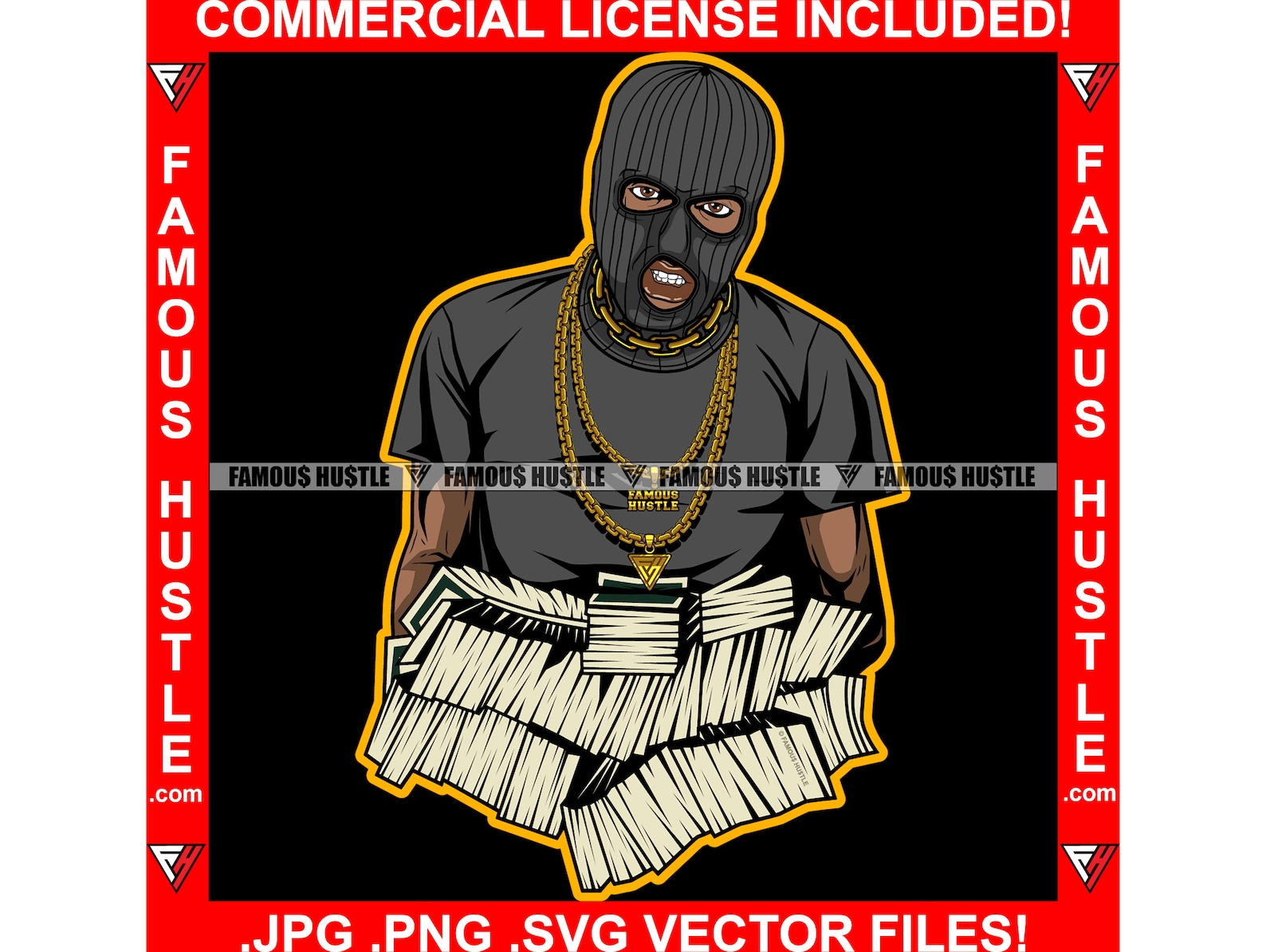 Afro Gangster Mafia Boss Wearing Ski Mask Money Stack Trap - Etsy