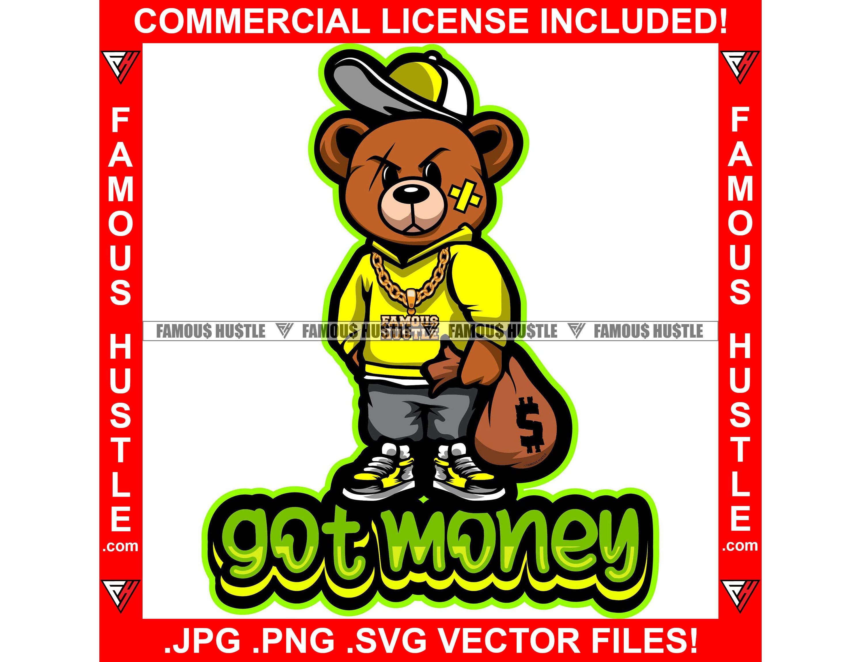 Got Money Gangster Hustle Teddy Bear Holding Cash Money Bag Boss ...