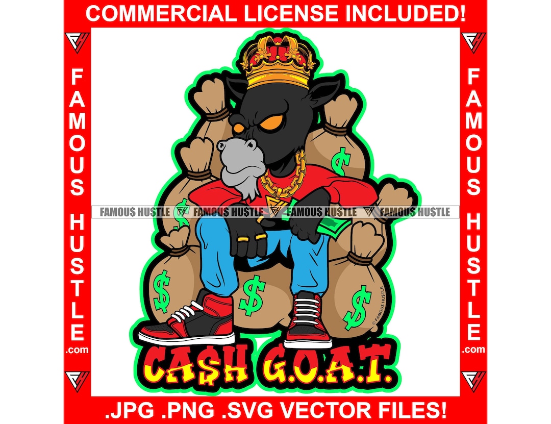 Cash Goat G.O.A.T King Sitting on Money Bag Throne Trap Hip Hop Rap ...