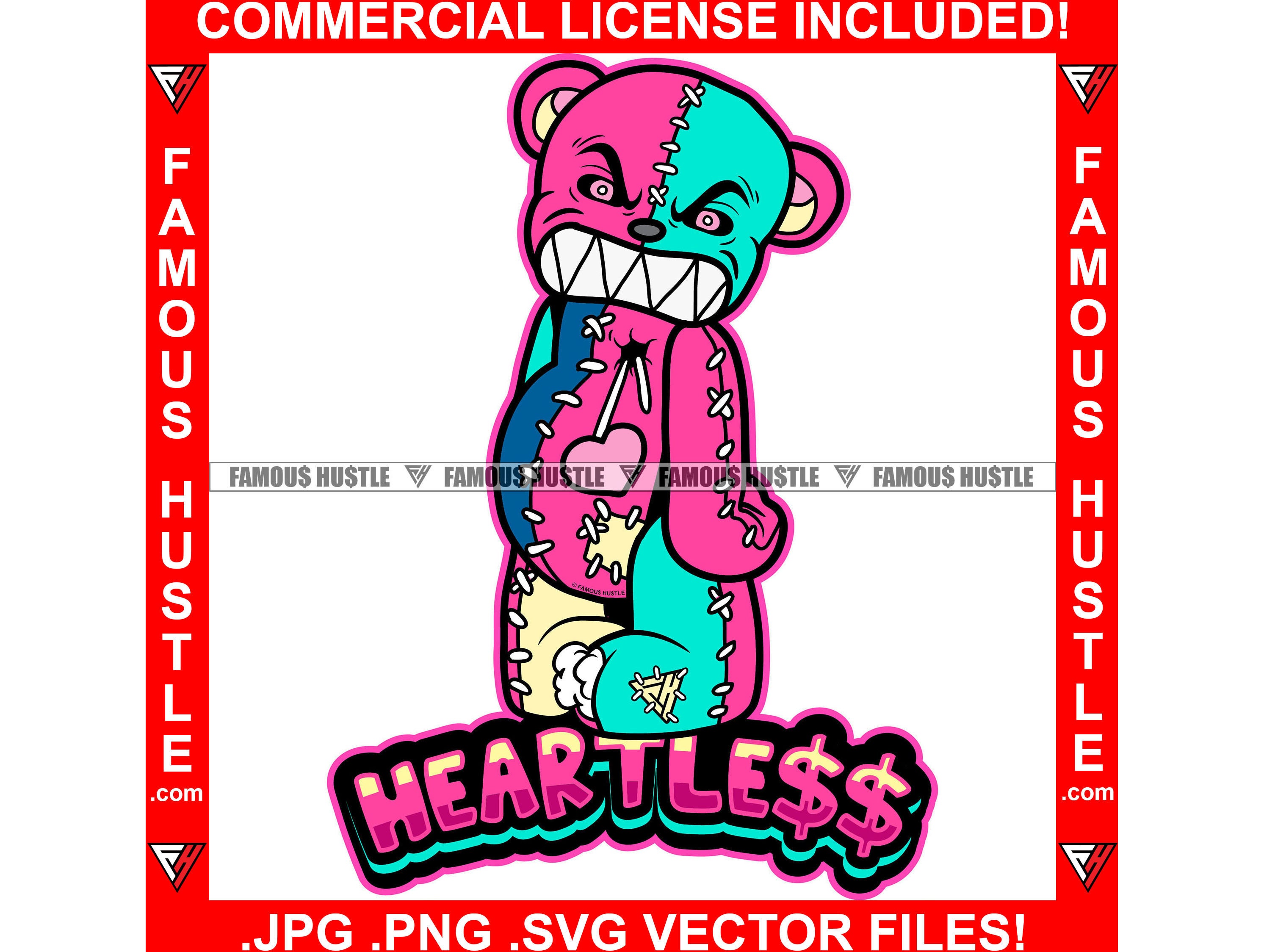 Heartless Gangster Horror Teddy Bear Stitched Head Body Gold Sharp Mean ...