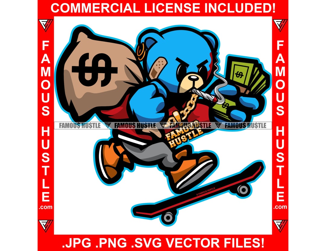 Gangster Hustle Teddy Bear Thug Stealing Cash Money Bag - Etsy